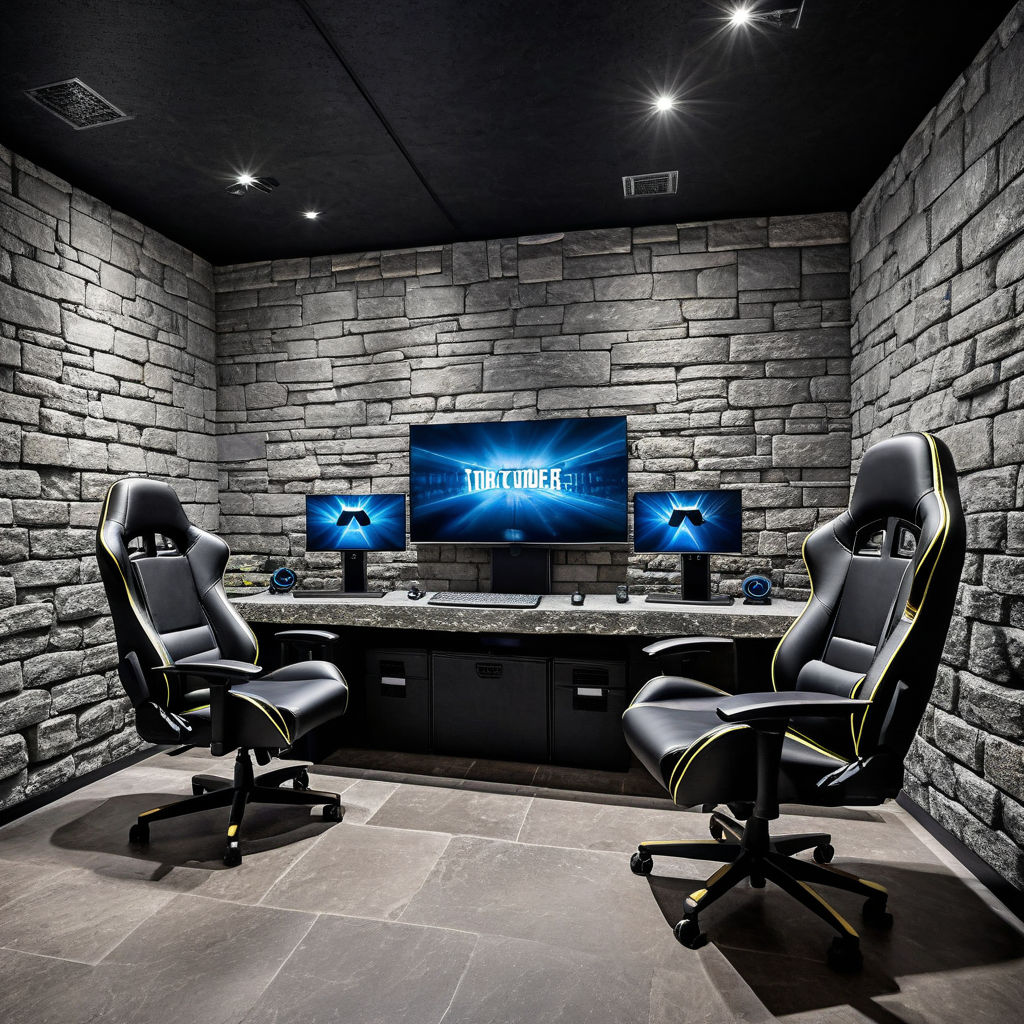 Scenario: Video game room with walls with stone texture by FERNANDA ...
