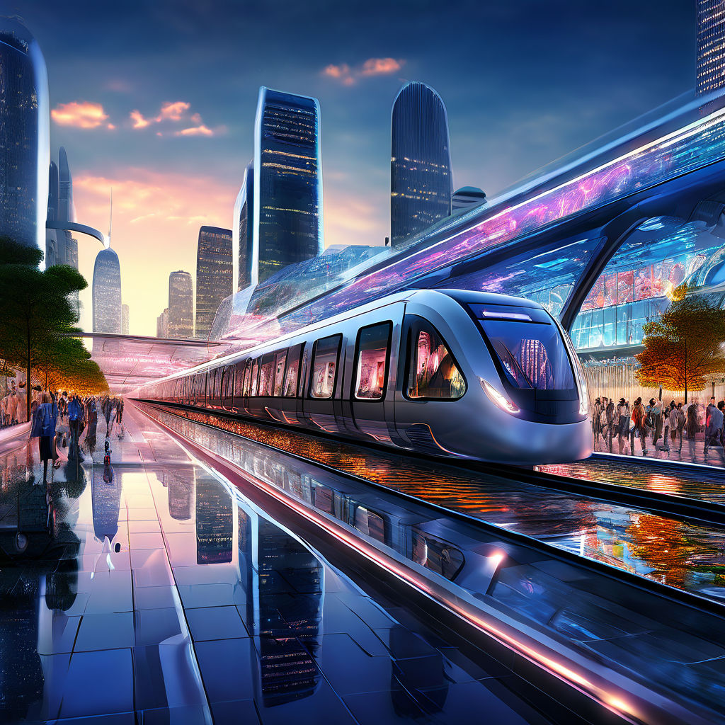 Smart city metro station in a bustling futuristic urban land... by 2324 ...
