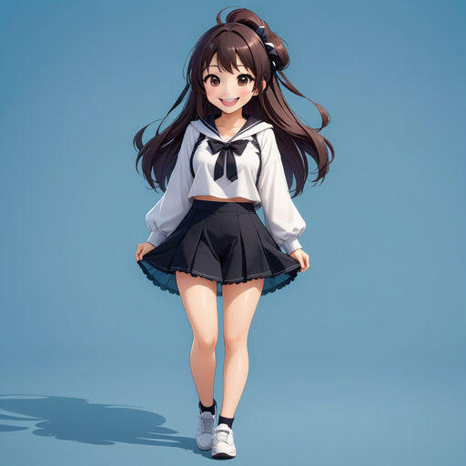 Cute girl with a big smile. Full body in view. Anime style by Alan ...