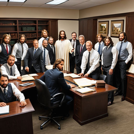 Jesus Christ and the twelve apostles work in the office as m... by ...