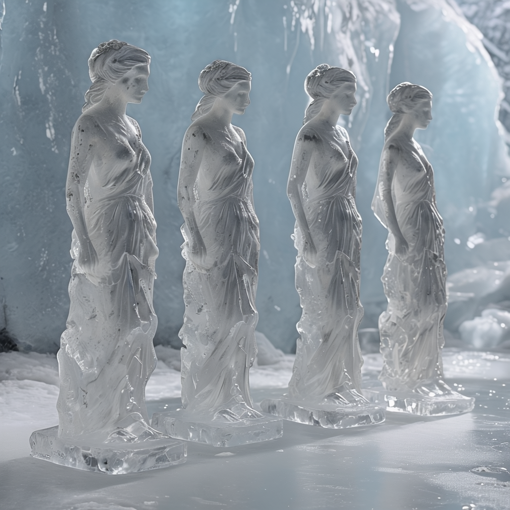 Four ice statues of women in ancient underground glacier by Ambit ...