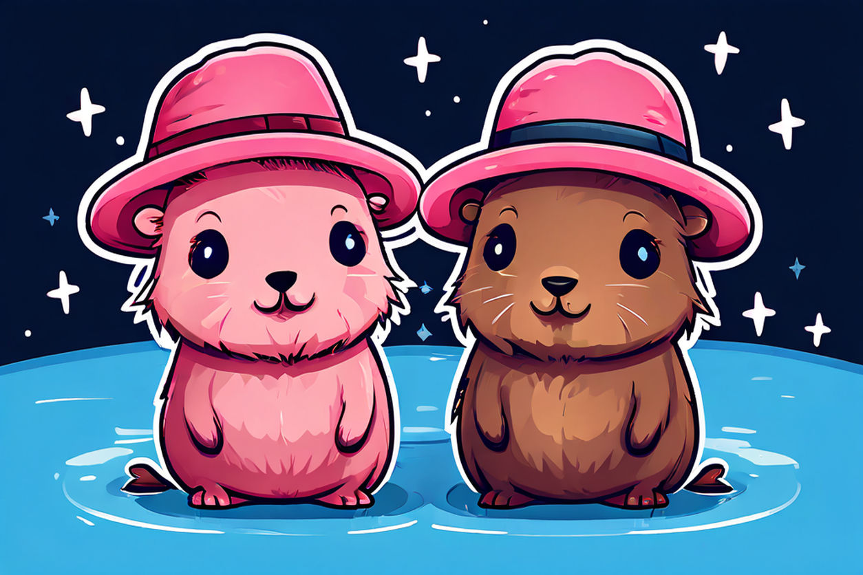 Cute capybara girl with pink bow and capybara boy with hat by Луиза :3 ...