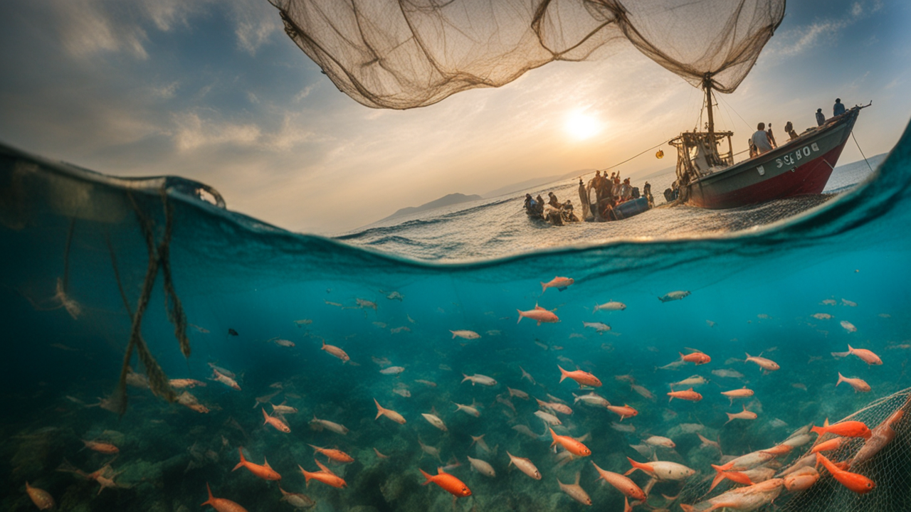 Angle in the sea Hundreds of fish are caught in nets heading... by 강경호 ...
