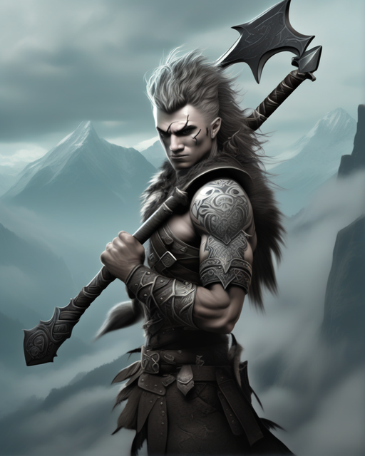DND male half-elf barbarian clutching a halberd in one hand by Traxe SC ...