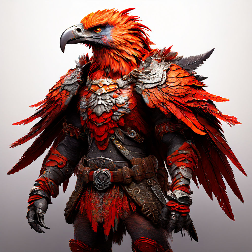 Aarakocra red and orange barbarian with broken wings by Iker Gené ...