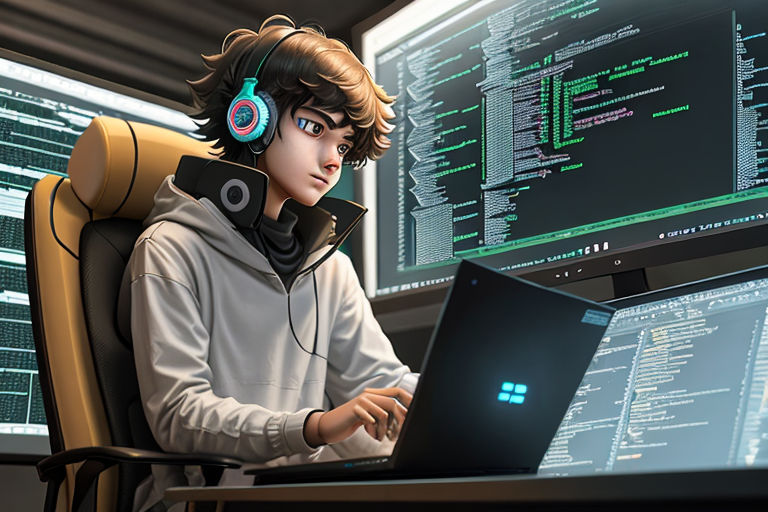 Cse engineering student aged 21 doing coding anime futuristi... by ...