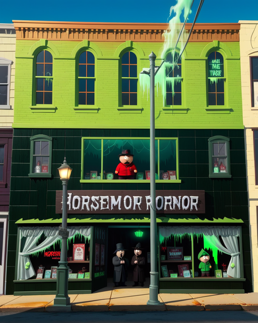 South Park-style illustration of a horror museum storefront by Jimmy ...