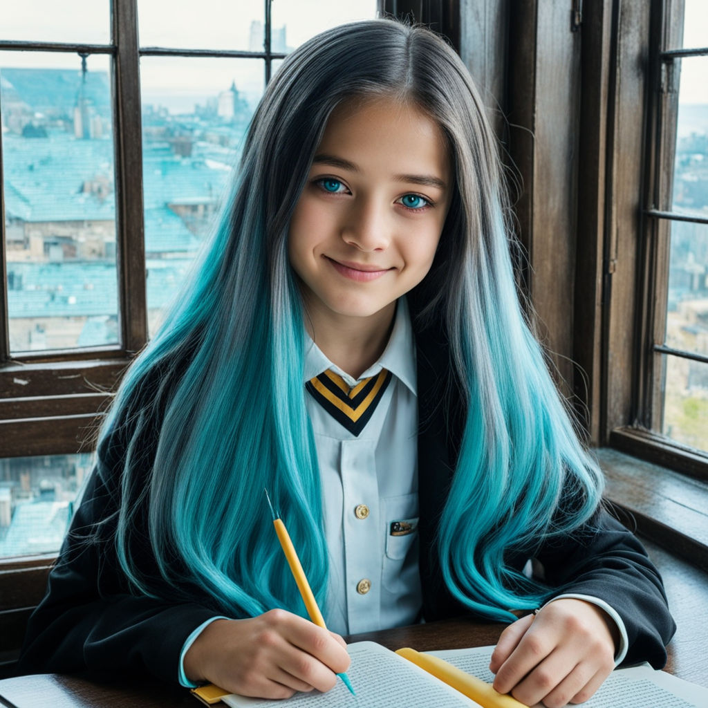 Cute 11-year-old girl with long dark brown with light sky ic... by ...