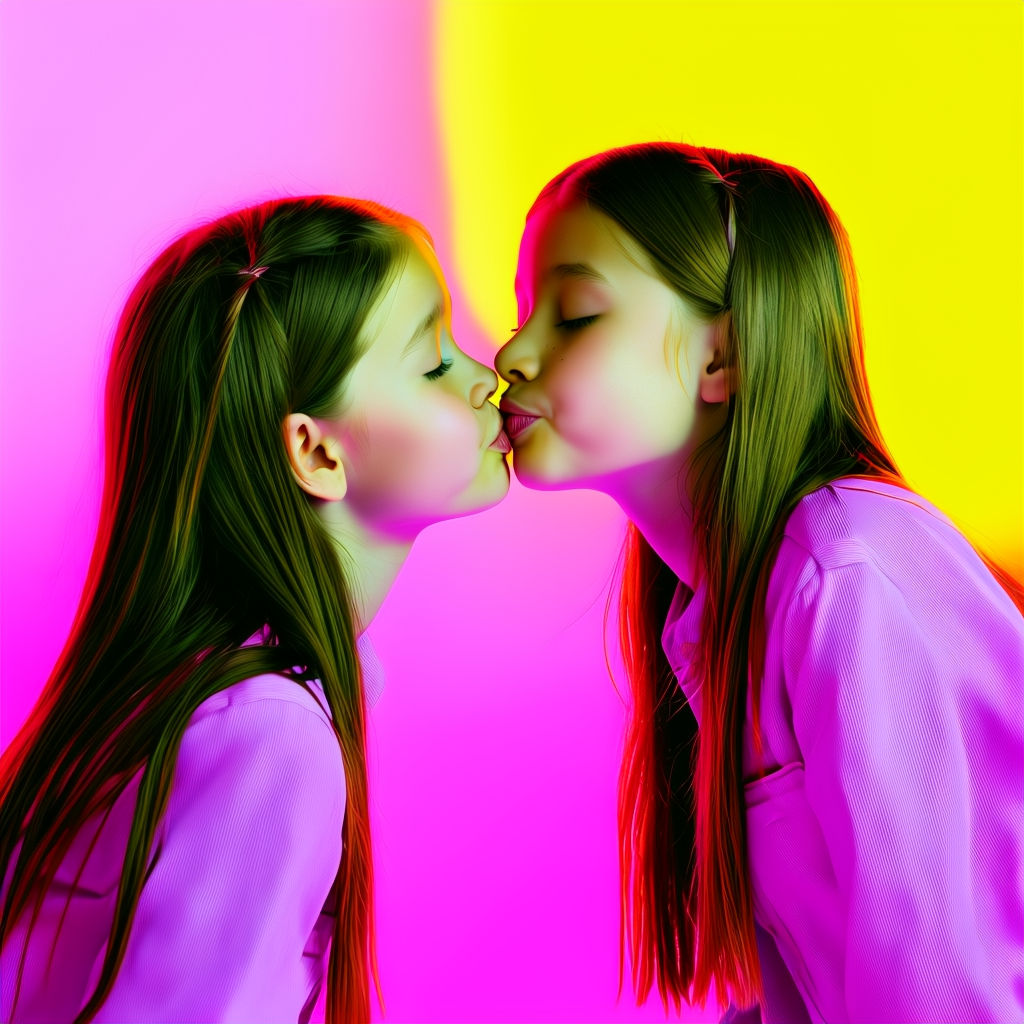 Tween girls, kiss by Grant Freeman - Playground