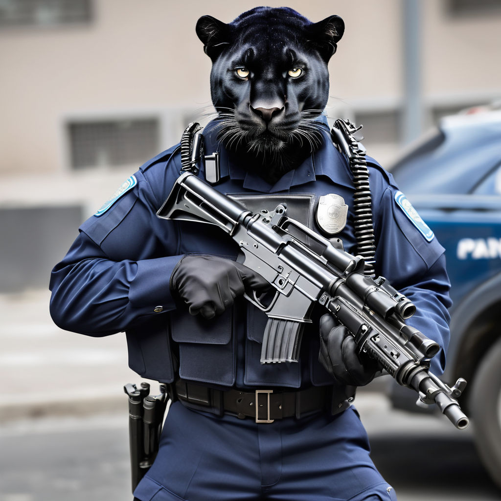 Panther in police uniform shooter with a machine gun by Louisa - Playground