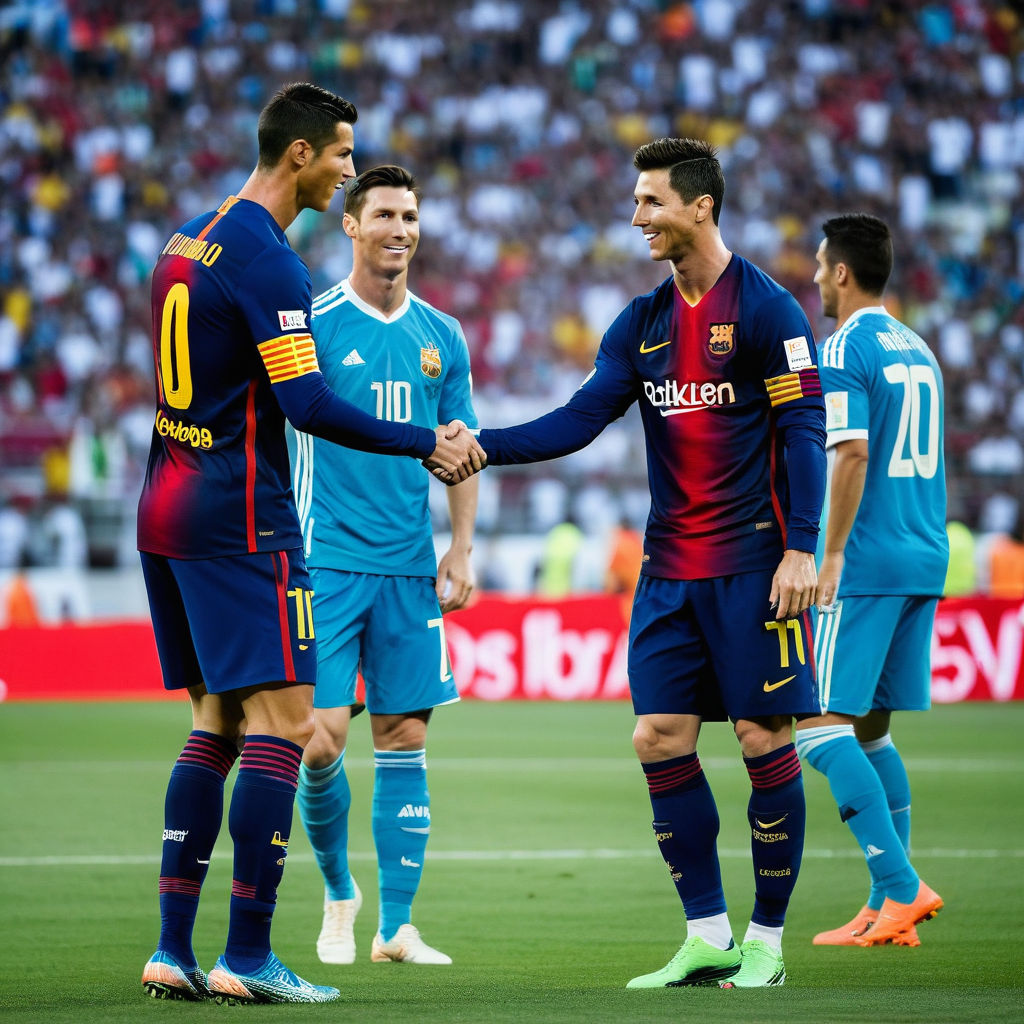 Cristiano Ronaldo and Messi shaking hands in a high-definiti... by ...