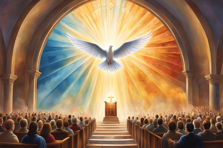 Illustrated depiction of the Holy Spirit descending upon a c... by Casa ...