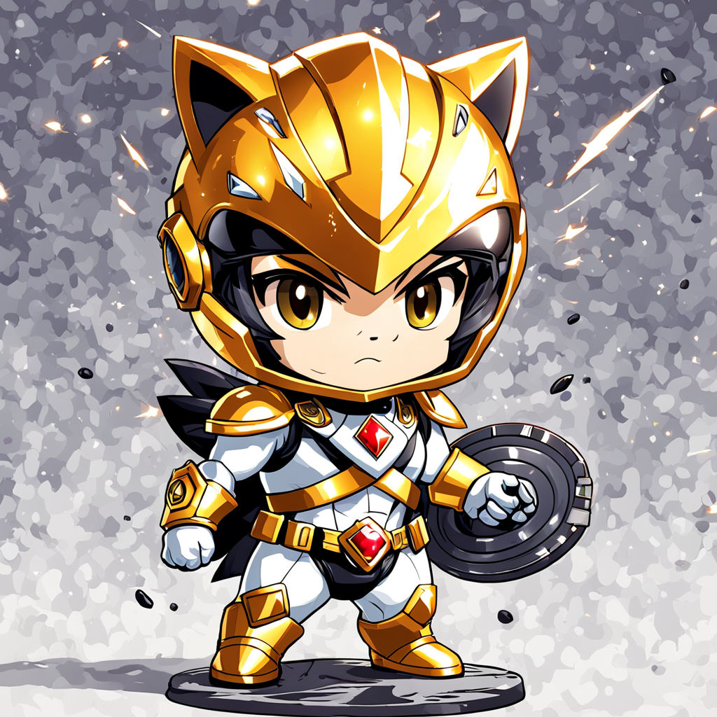 Weißer Power Ranger mit einem Helm wie ein bärenkopf und gol... by ...