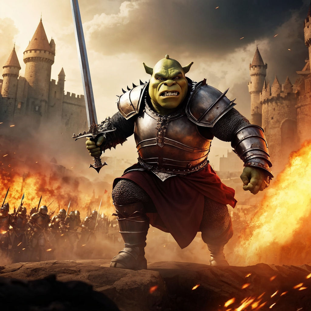 Shrek clad in battle armor by Valeria Lourenco - Playground