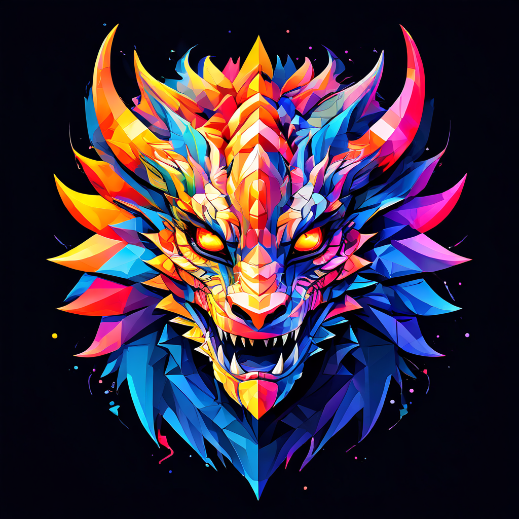 Dragon head depicted in vivid geometric shapes characteristi... by ...