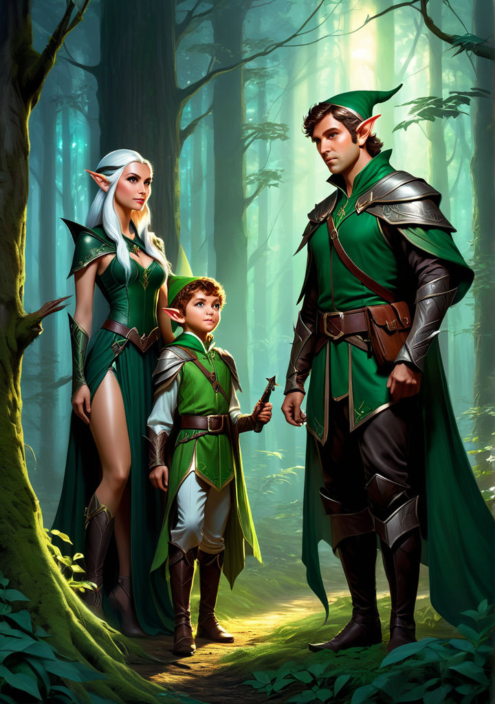 Fantasy-themed digital painting of an elf family primarily e... by ...
