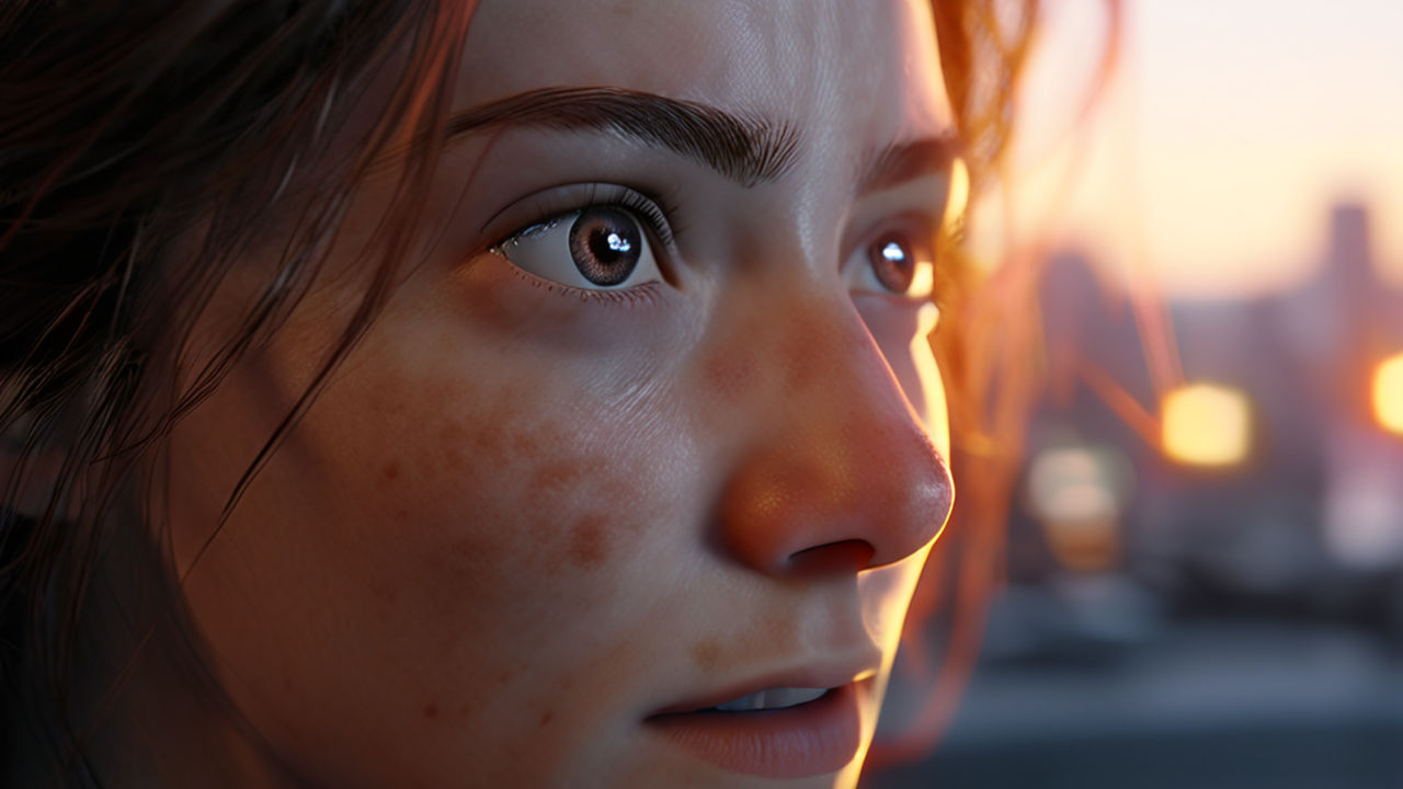 Close-up of Emma's face focused through camera viewfinder by Aiwale ...