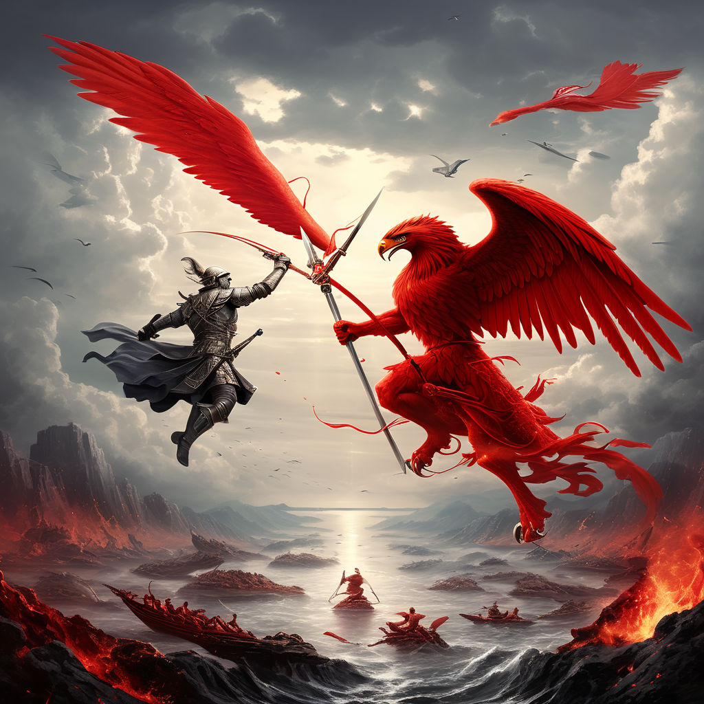 Battle of the red eagle with the red devil with a trident by Маратик ...