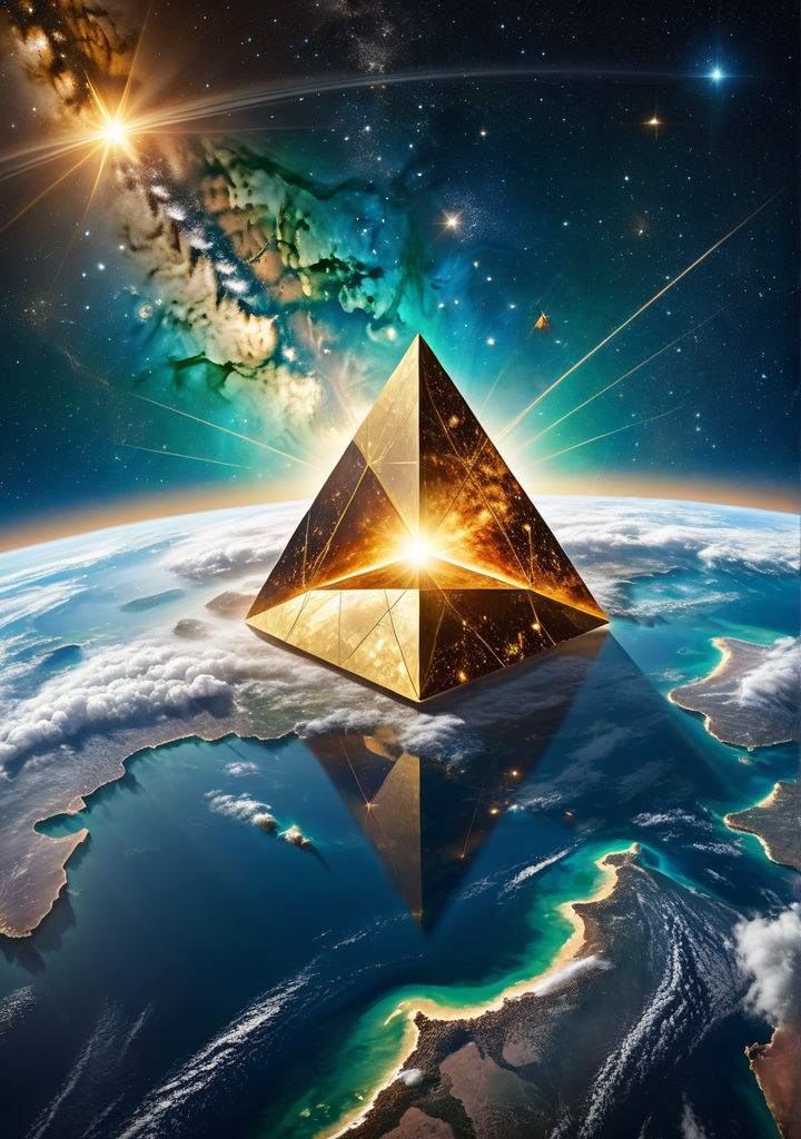 Illustration of a radiant golden equilateral triangle of imm... by ...