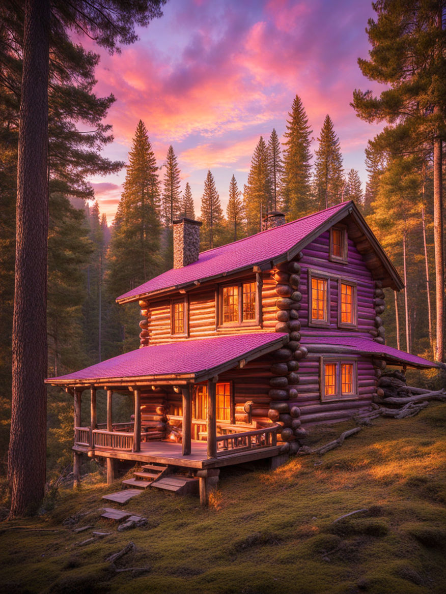 A rustic log cabin nestled in a dense forest by Factsbybro - Playground