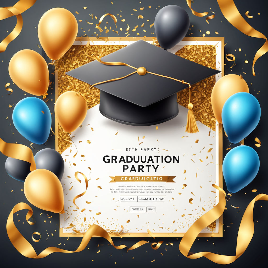 Graduation party invitation realistic composition with ornat... by ...