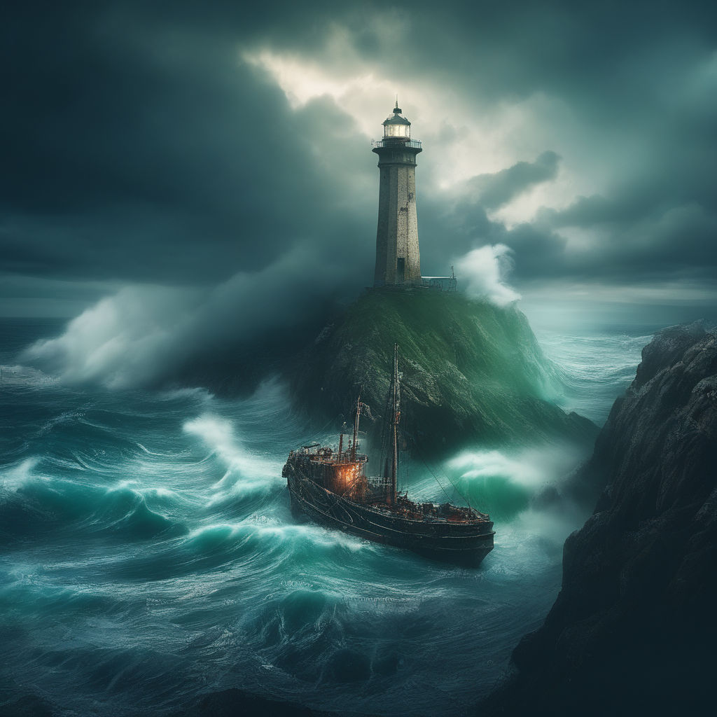 Lighthouse Storm Ship