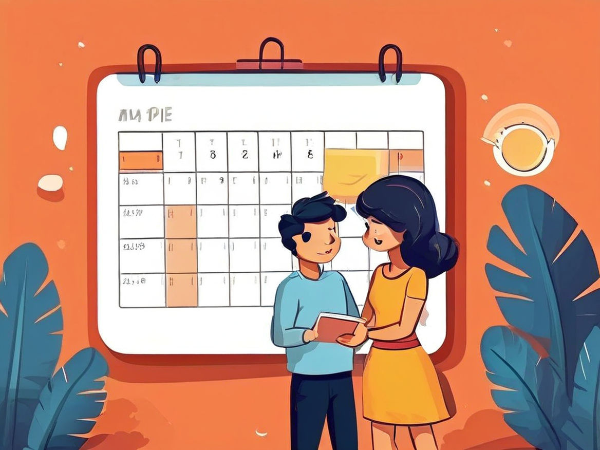 Couple checking a calendar in cartoon style by Pedro Ferreira - Playground