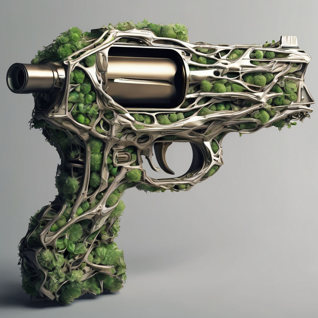 Ortographic photo of an alien looking organic gun made out o... by ...