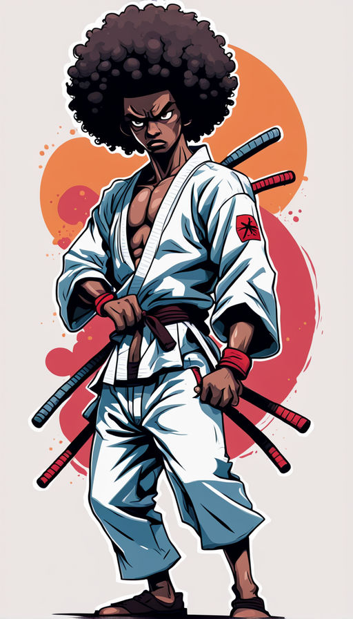 Vector cartoon illustration of an Afro samurai in karate the... by ...