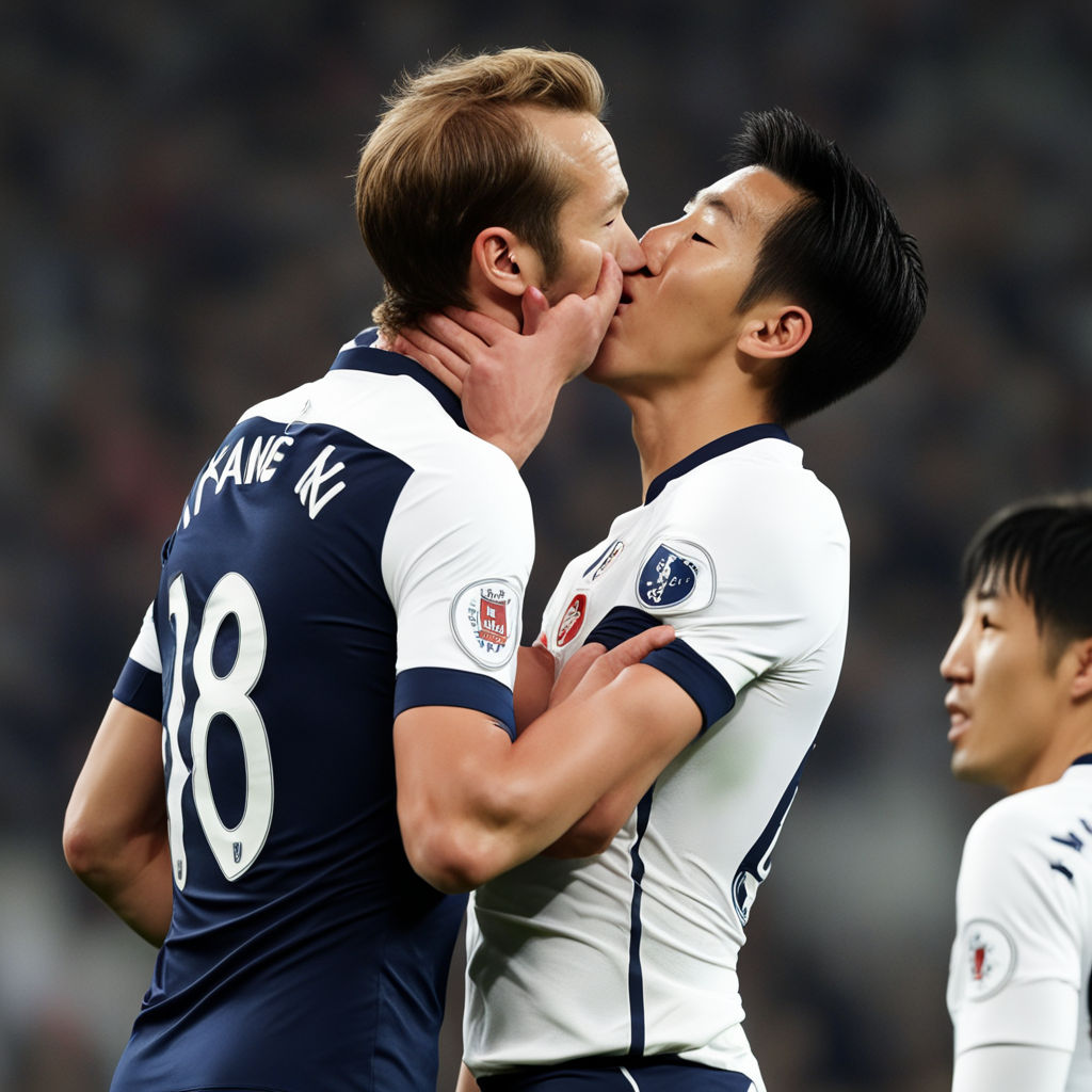 Harry Kane and Heung Min Son kissing by Jude Hughes - Playground