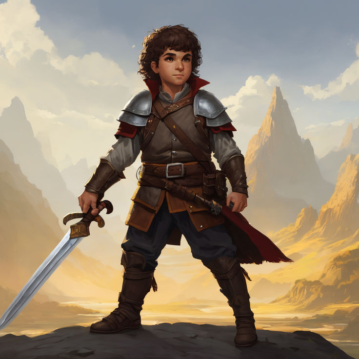 An experienced adult halfling warrior with a huge sword in h... by ...