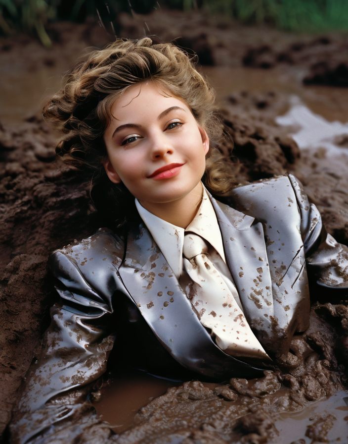 15 yo girl in a fancy mud covered 1980s satin business suit ... by ...