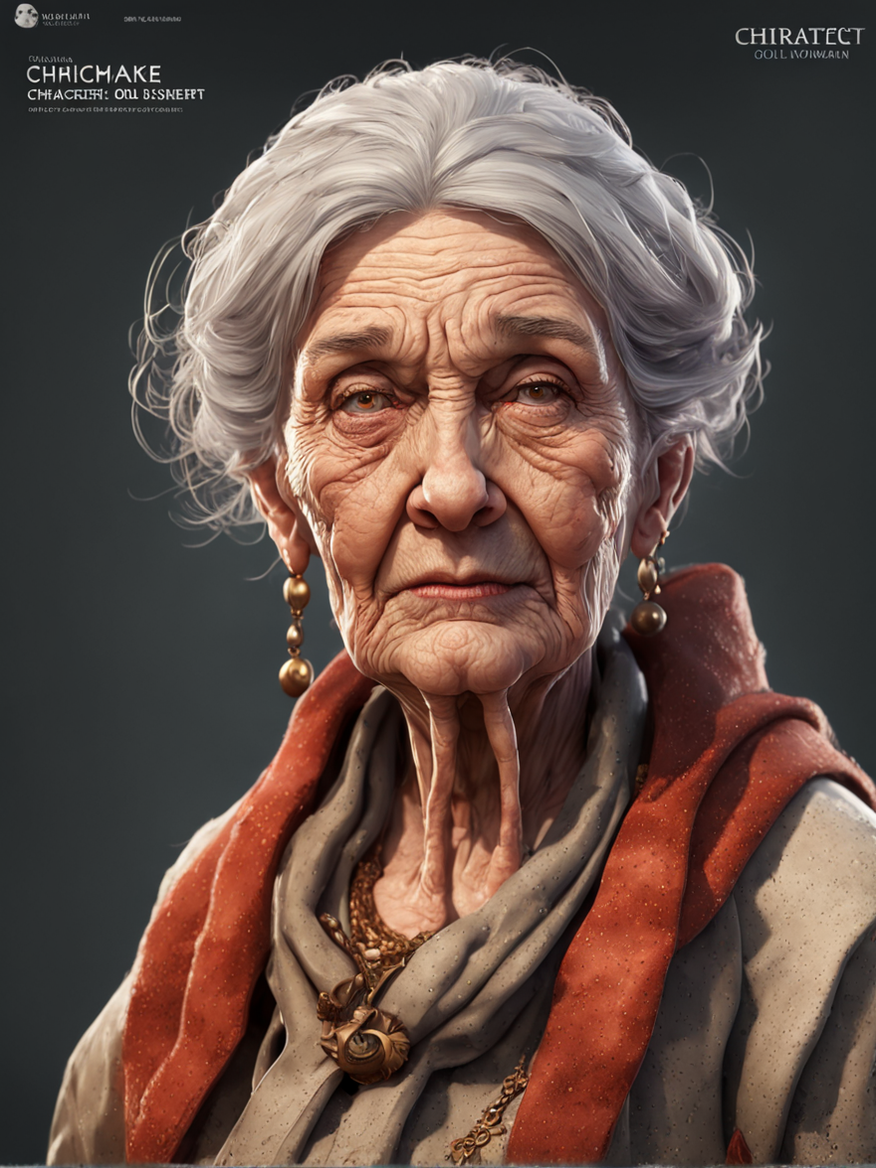 CREATE a realistic stylized old woman character sheet charac... by ...