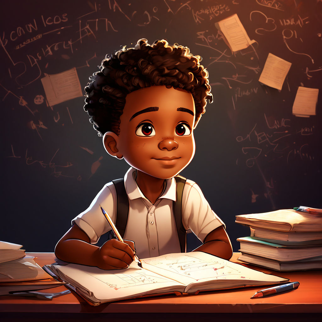 Cartoon drawing of black boy thinking with writing paper inf... by Paul ...