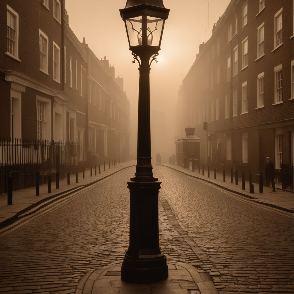 Knocker-up on misty London street by datapway - Playground