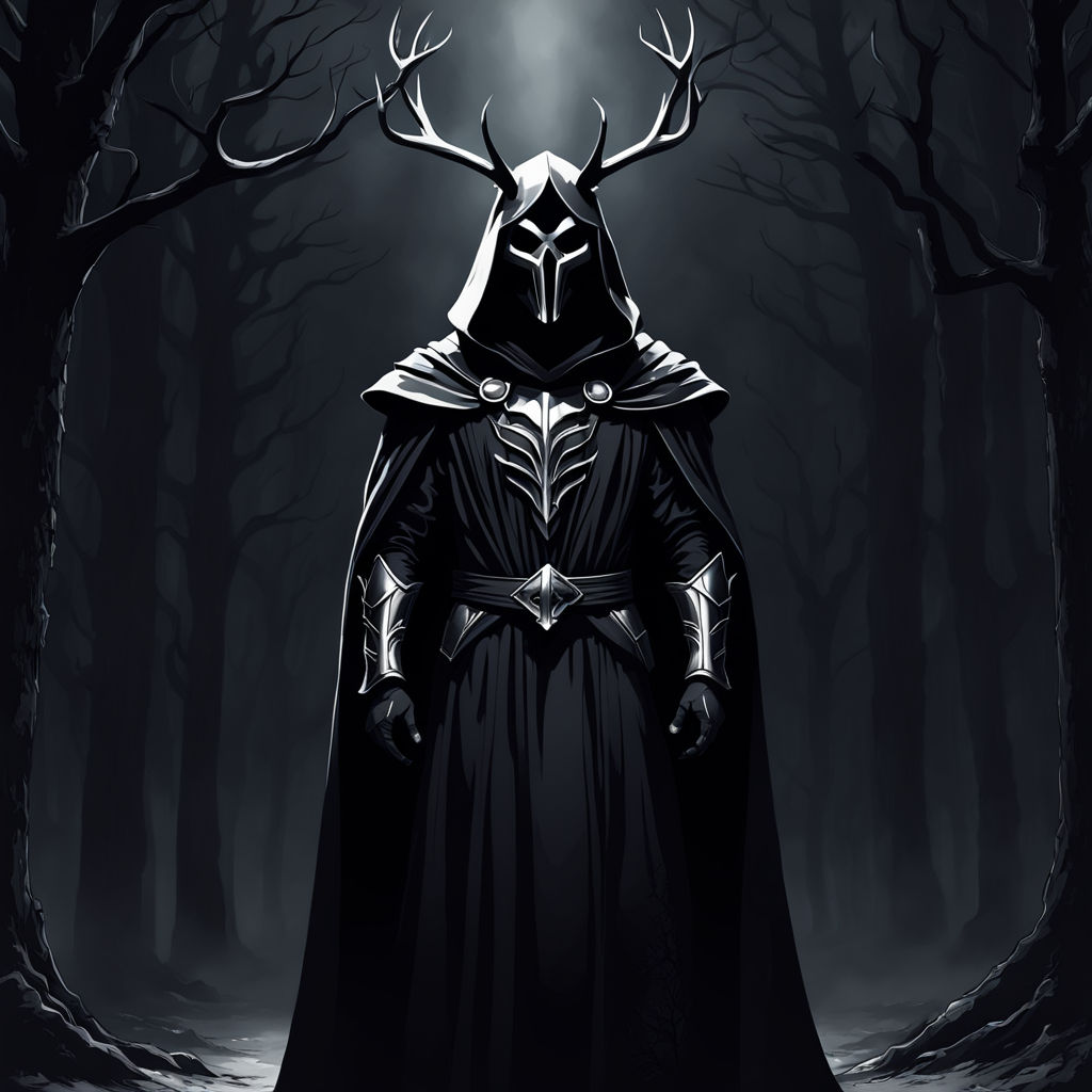 Dark silhouette of an enigmatic figure cloaked in obsidian a... by ... Dark silhouette of an enigmatic figure cloaked in obsidian a... by ...