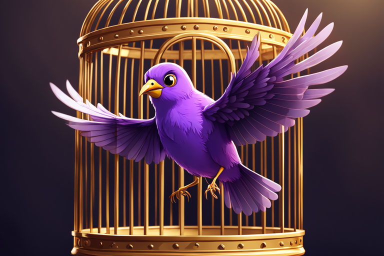 2d animated cartoon one purple bird fly from the golden cage... by ...