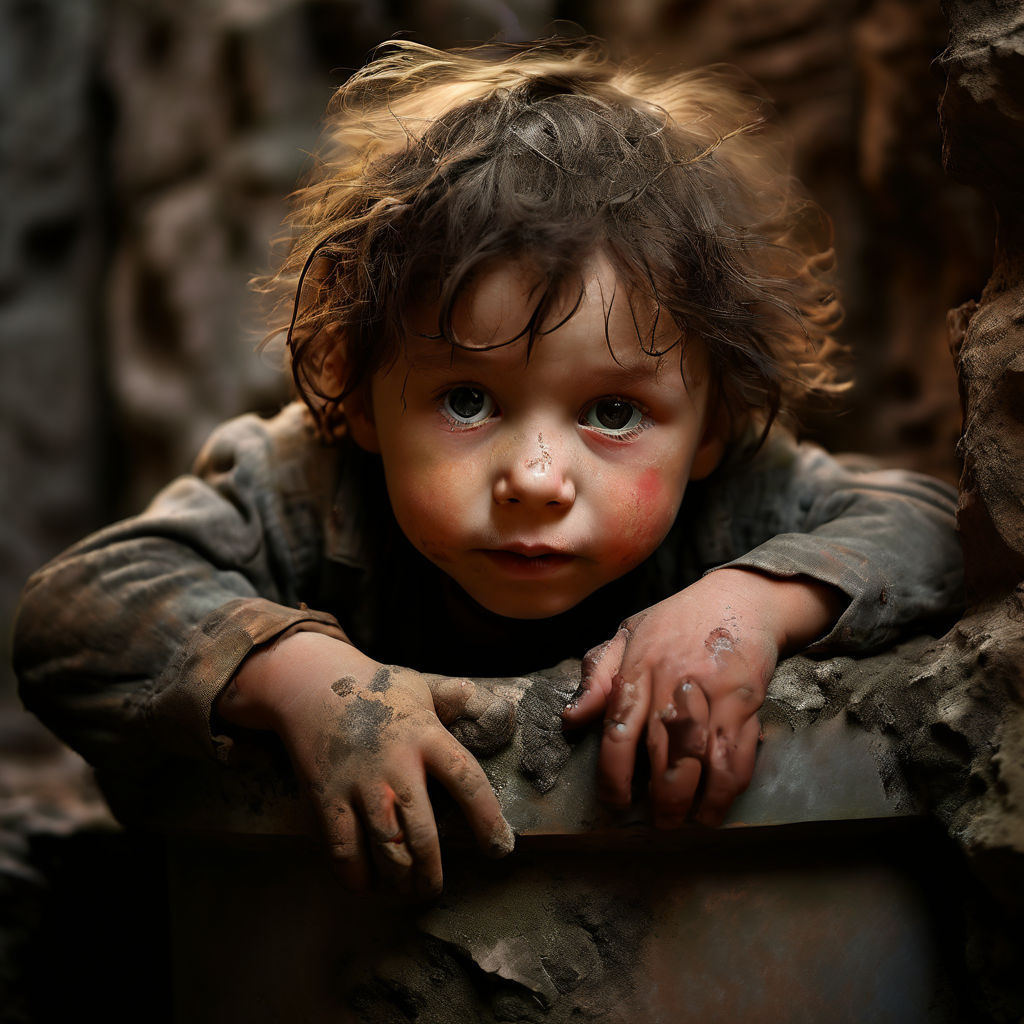 A child with a petrified face leaning over a well by Anissya Alfanaana ...