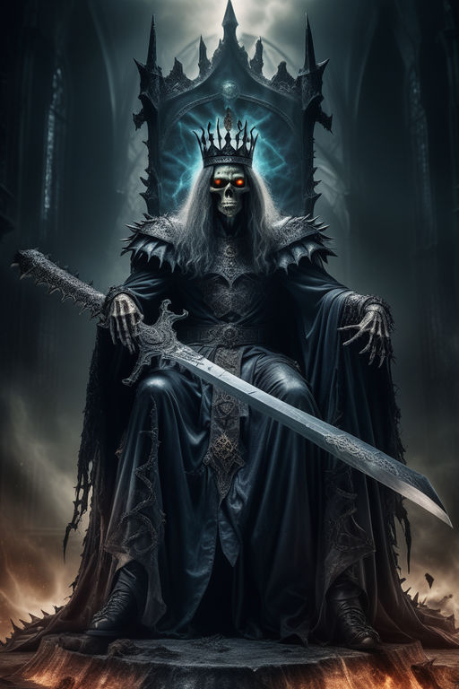 Full body photograph of a powerful terrifying evil undead zo... by ...