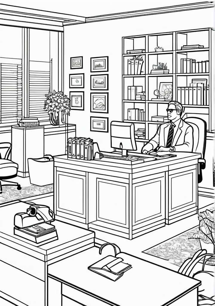 Office scene bold and easy coloring page for kids by Sx arabika ...