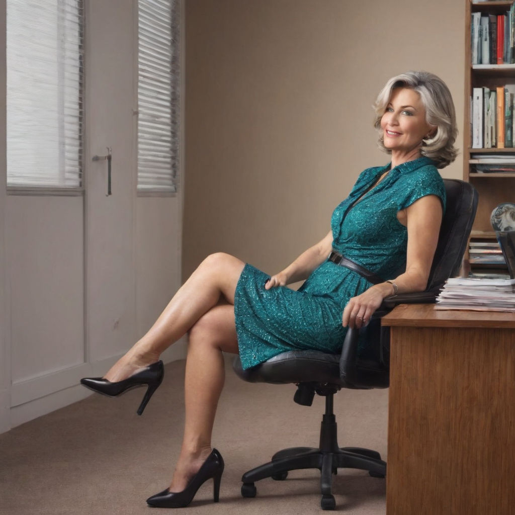 A Mature Woman In A Short Dress Has Her Feet Up On The Desk By Ratte36