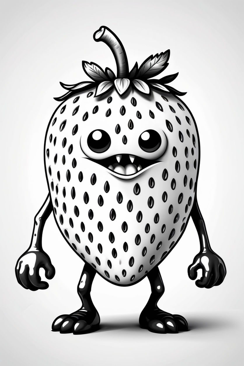 Strawberry monster in black and white coloring page style by Lena ...