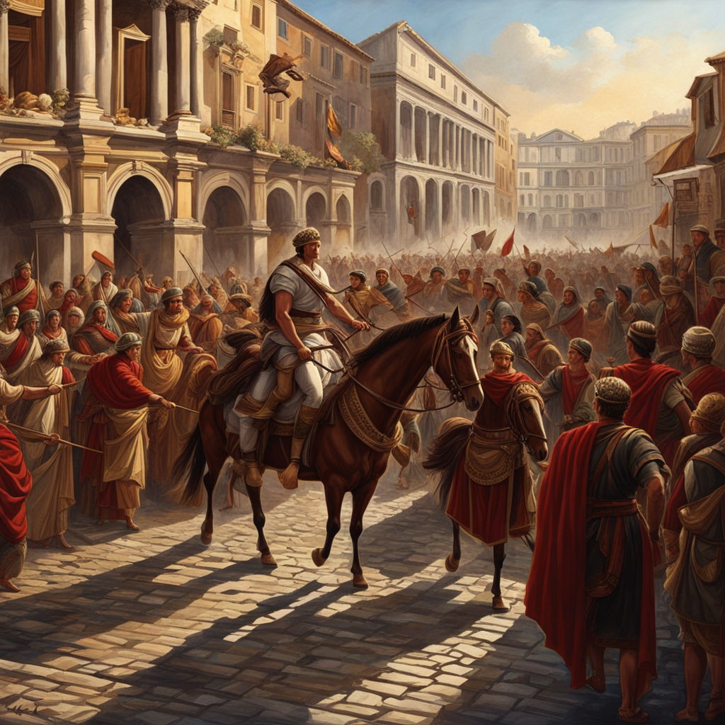 A scene of an Ancient Rome city street with Julius Caesar pa... by Luke ...