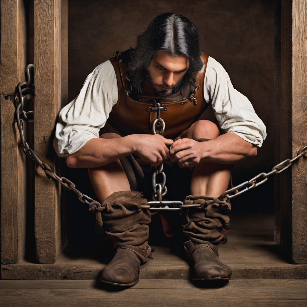 Medieval prisoner in shackles by Marizanne Momberg - Playground