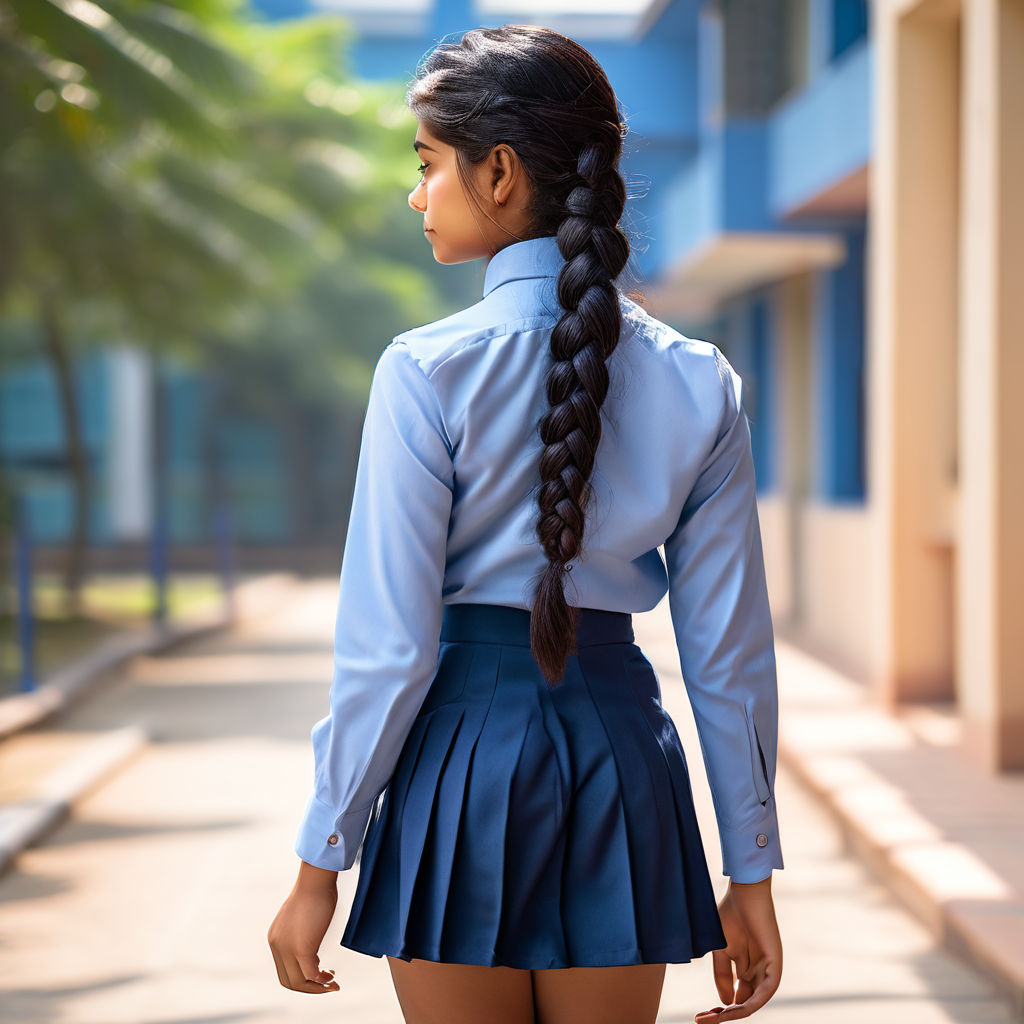 Indian girl outfitted in school uniform by Mayank Raj - Playground