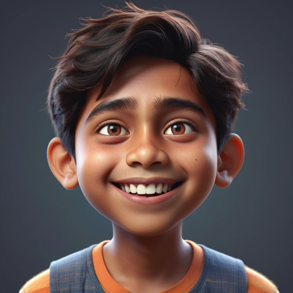 Pixar-style digital render of a friendly Indian Asian boy sh... by ...