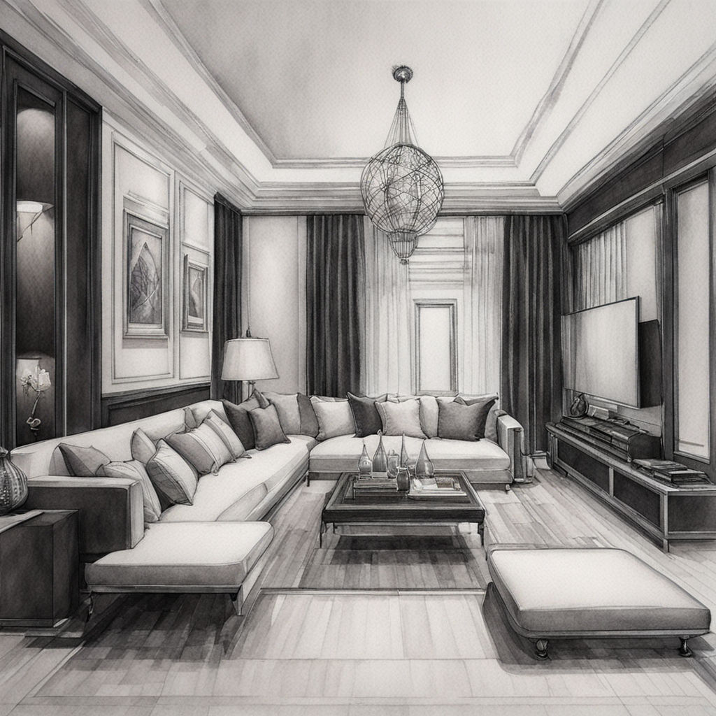 Living Room Pencil Sketch | Baci Living Room