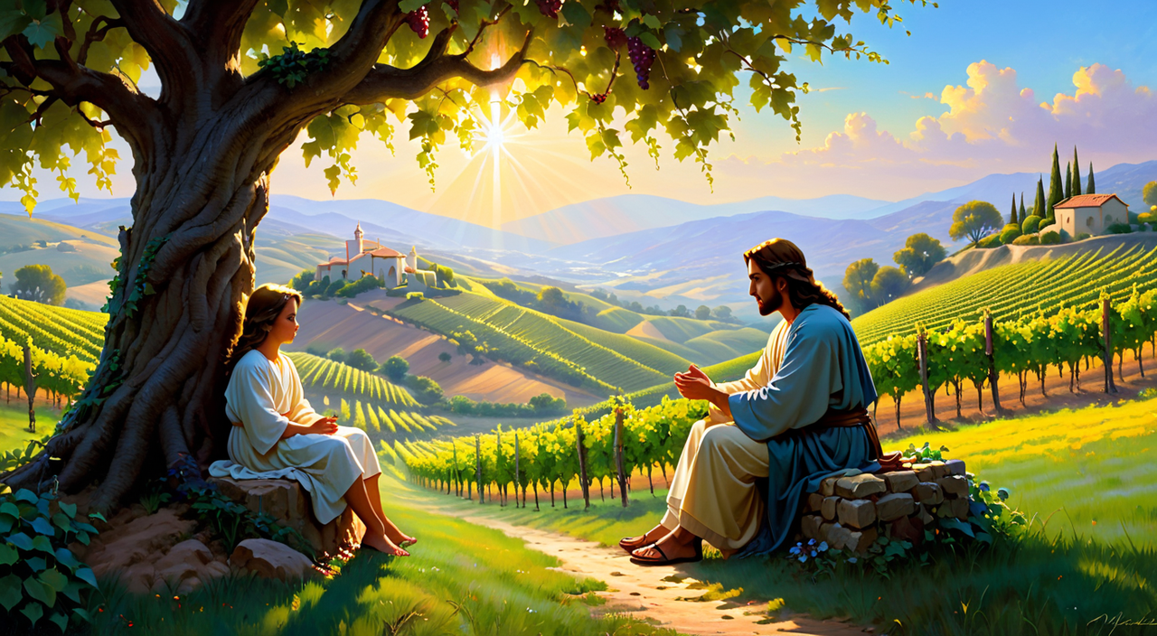 Jesus and a tiny child Jesus sitting under a tree in the vin... by ...