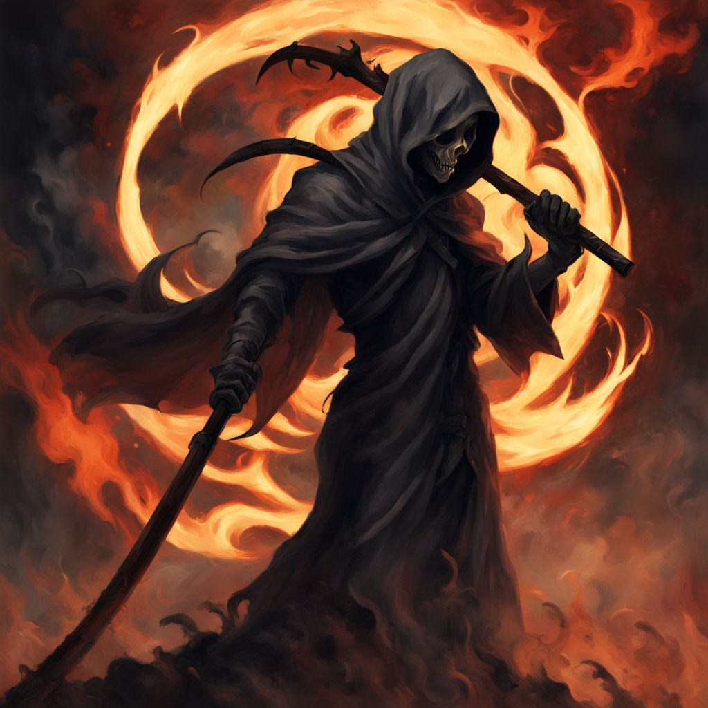 Grim reaper merging into an inferno by Alan Gonzalez - Playground