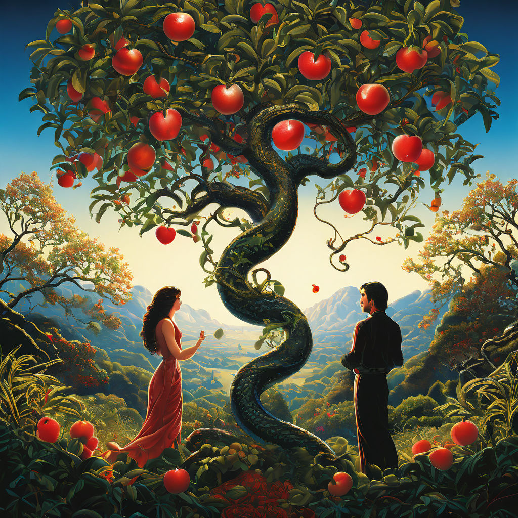 Illustration depicting an interpretation of Adam and Eve in ... by Amir ...